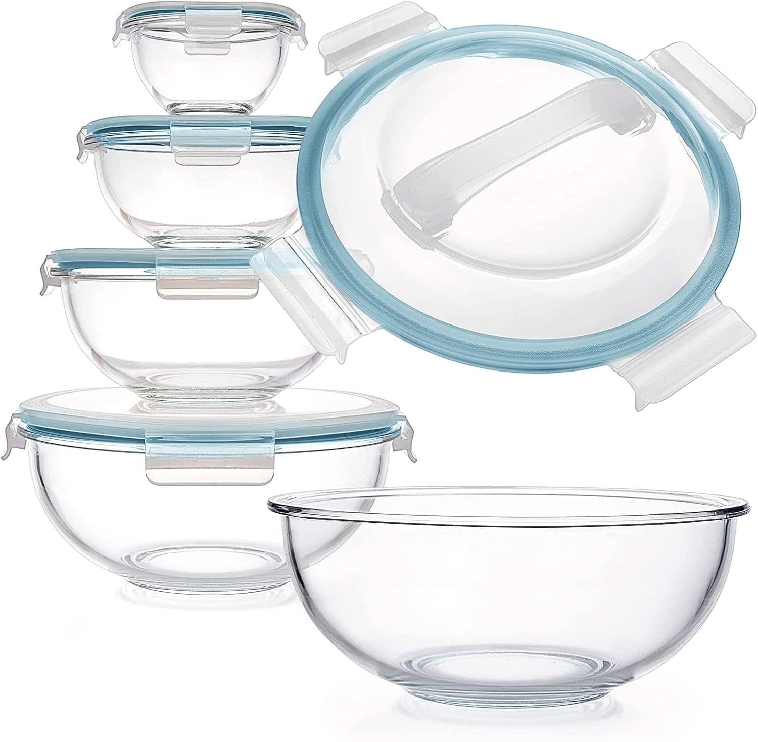 Glass Mixing Bowl with Lids Set(4.5QT,2.7QT,1.1QT), 3PC Large Glass ...