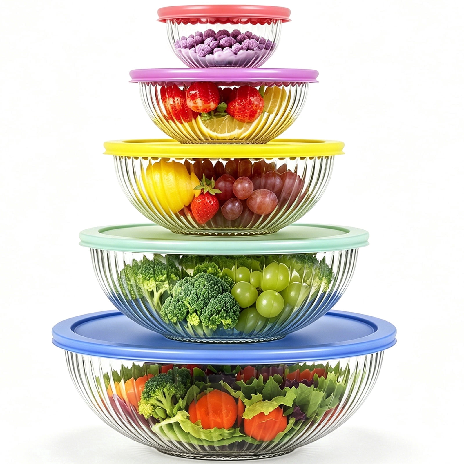stusgo Large Glass Mixing Bowls with Lids Set, 5 pack( 0.25/0.5/1/2/3 ...