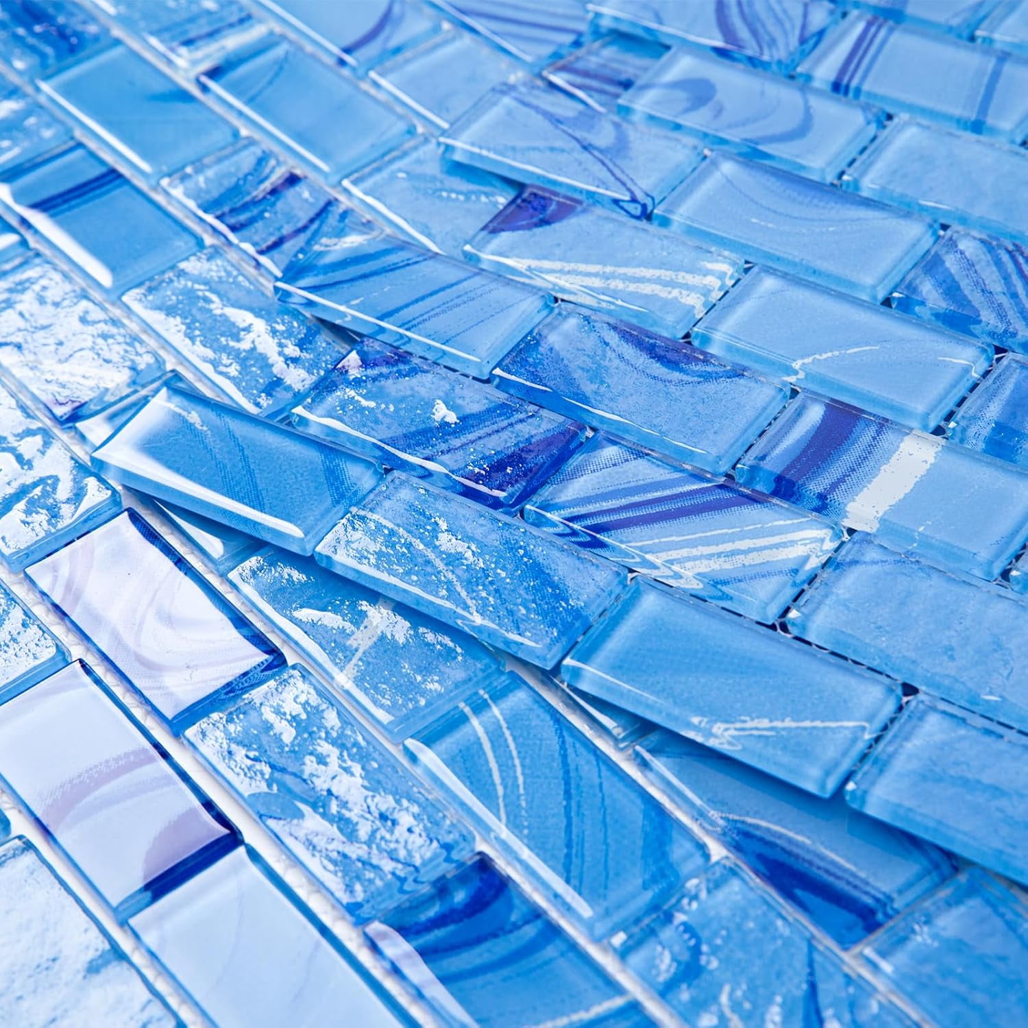 Glass Mosaic Tile Blue Line 12 x 12 Inch Glossy Glass Tile for Swimming ...
