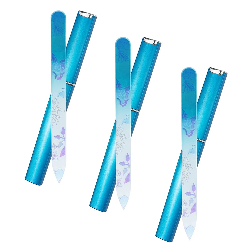 Glass Nail File Buffers with Cases, Colorful Printed Nail Files Crystal ...