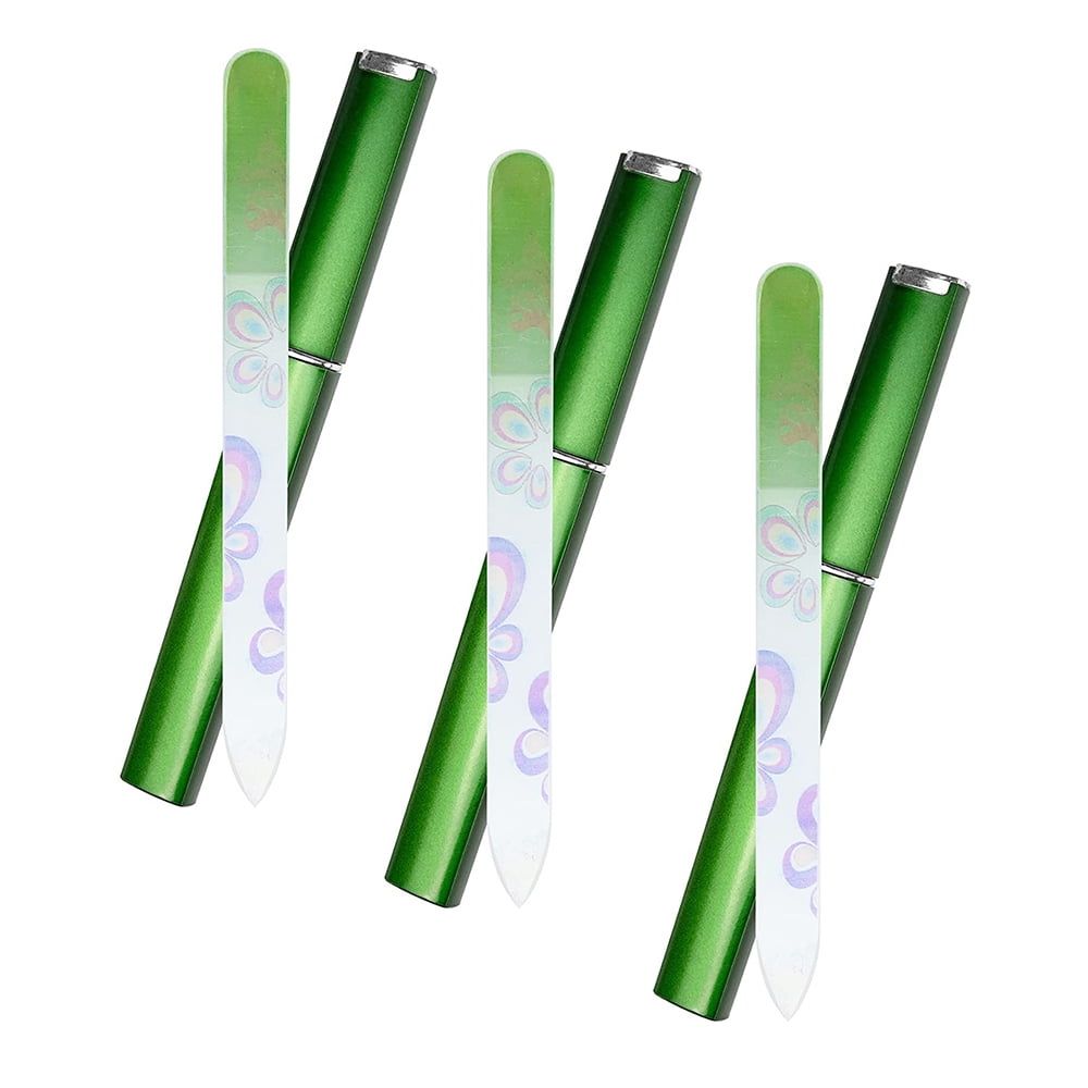 Glass Nail File Buffers with Cases, Colorful Printed Nail Files Crystal ...
