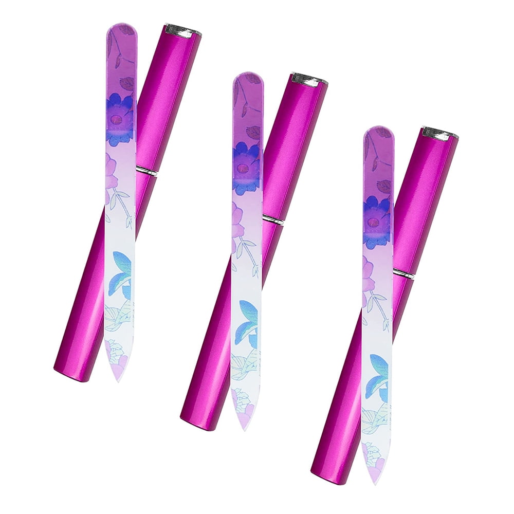 Glass Nail File Buffers with Cases, Colorful Printed Nail Files Crystal ...
