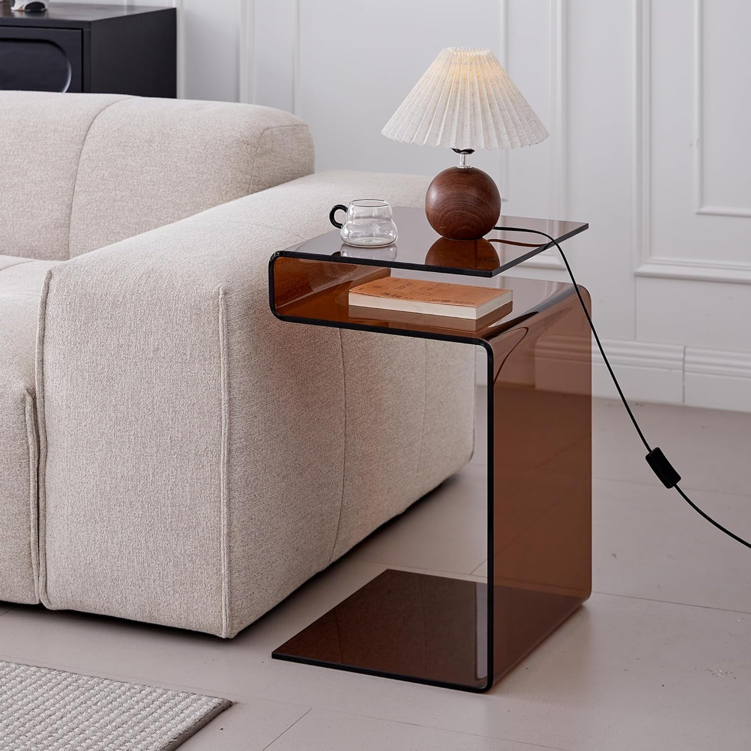 Glass Nightstand End Table, S-Shape Bedside Tables for Bedroom, Modern ...