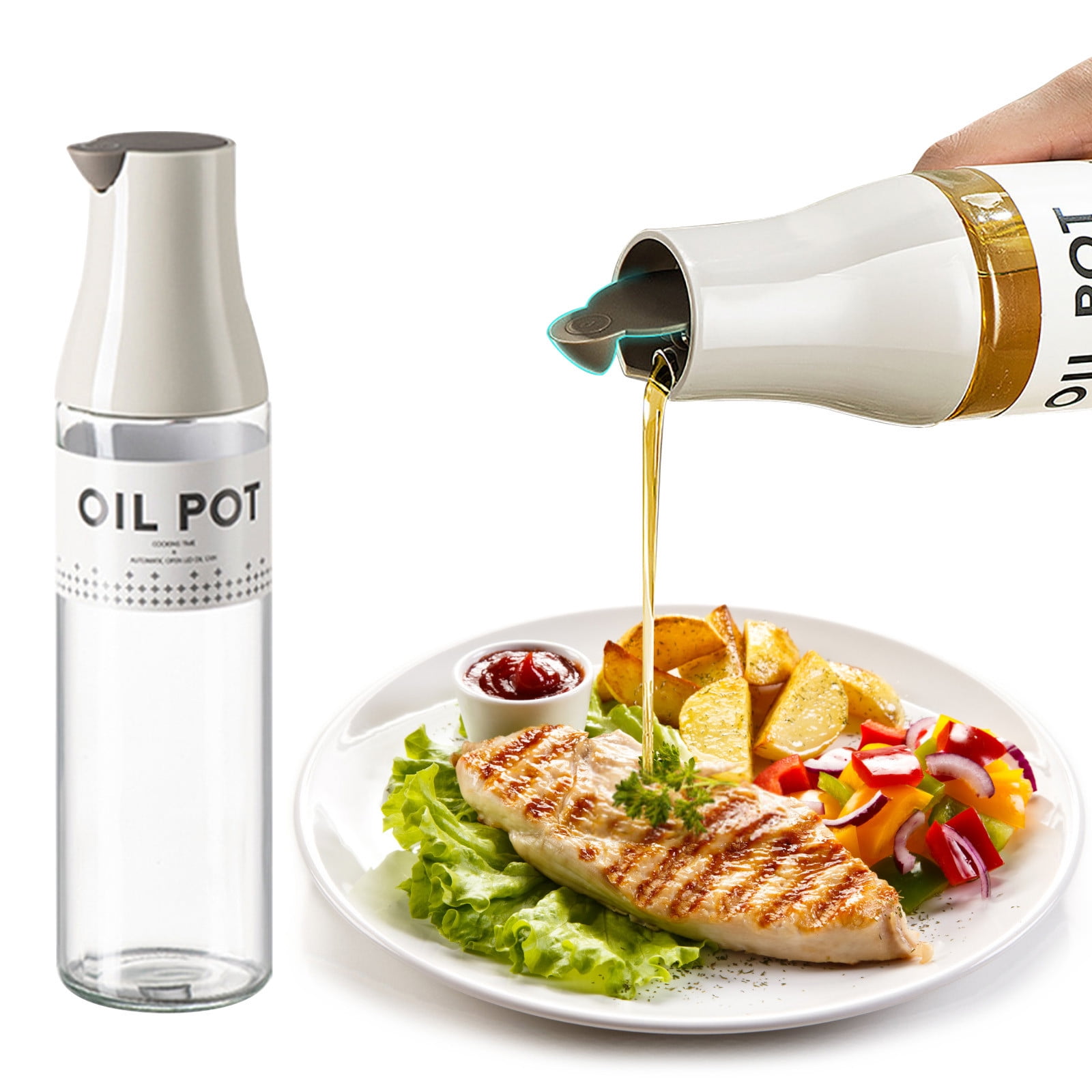Glass Oil Bottle with Auto Open Close Lid-500ml Leak-Proof Kitchen Oil ...