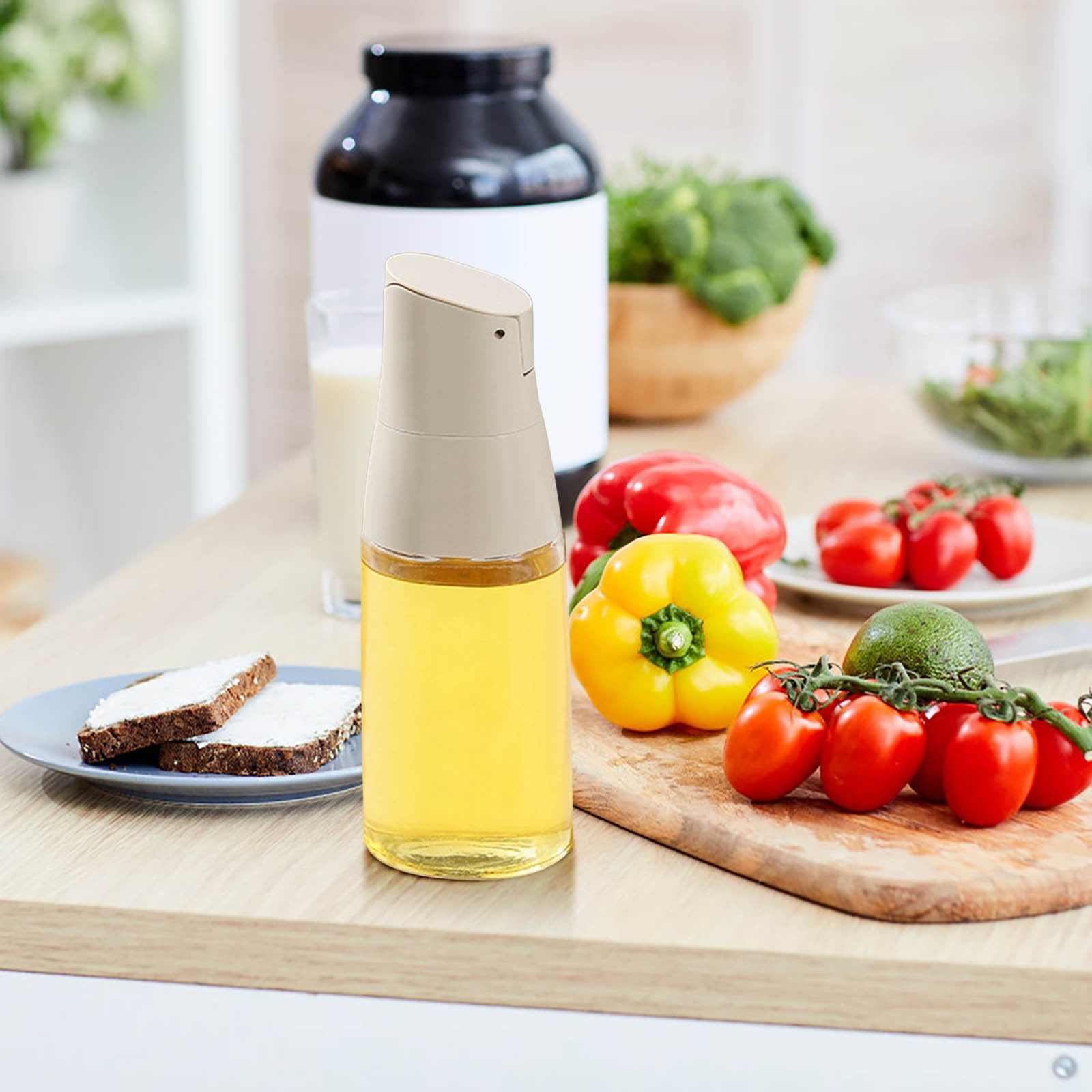 Glass Oil Dispenser Bottle with Auto-Open Lid, No-Drip Spout for ...