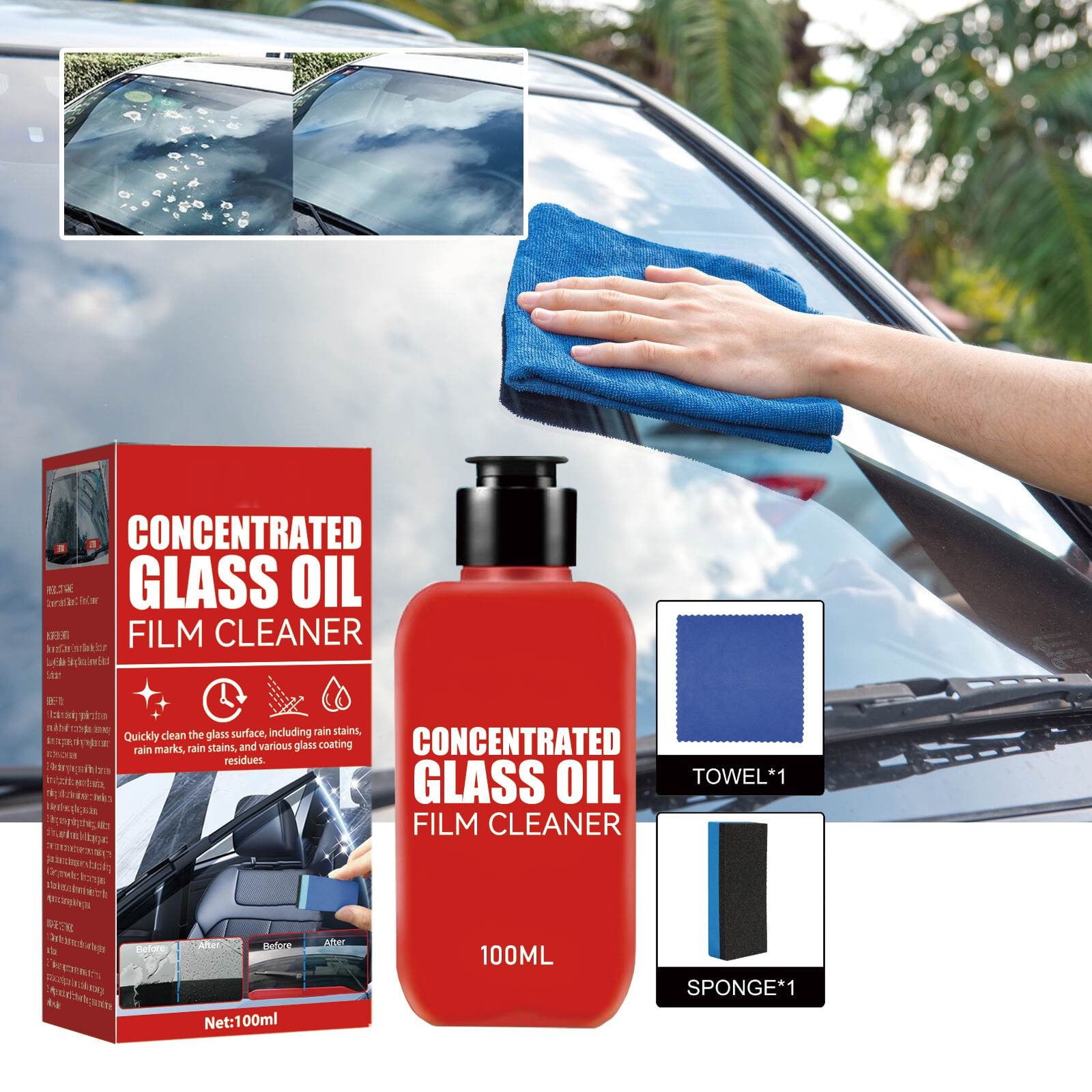Glass Oil Film Cleaner Concentrated Solution | Non-Damaging Car & Home ...
