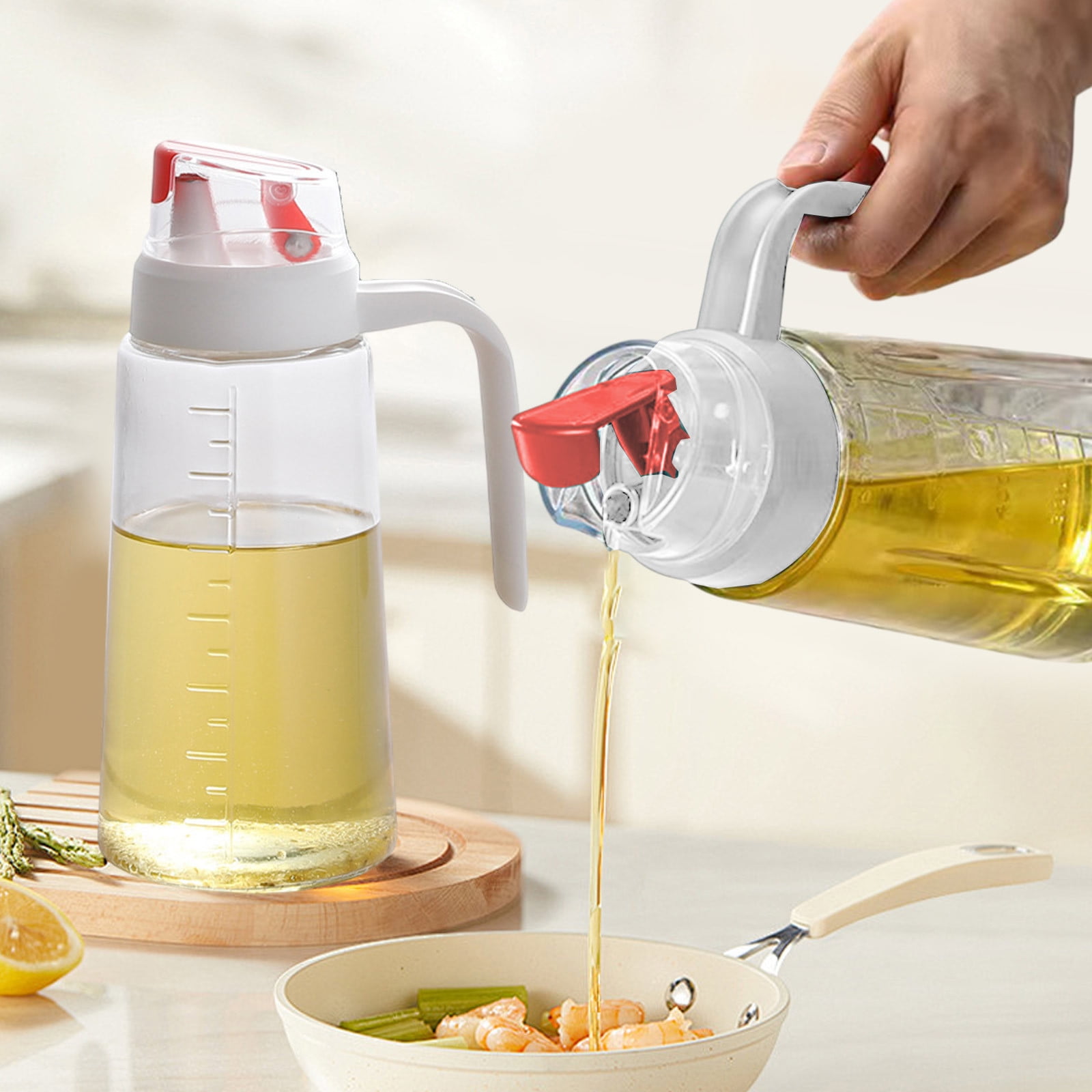 Glass Olive Dispenser Bottle with Automatic Stopper Leakproof No-Drip ...