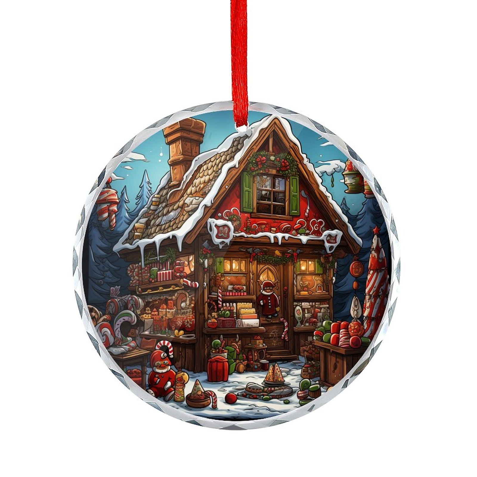 Glass Ornament Christmas Bakery with Gingerbread House Round Glass ...