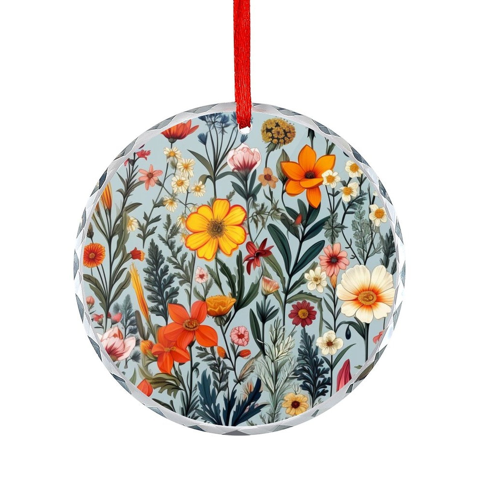 Glass Ornament Colorful Wild Flowers Country Botanical Crystal Glass ...