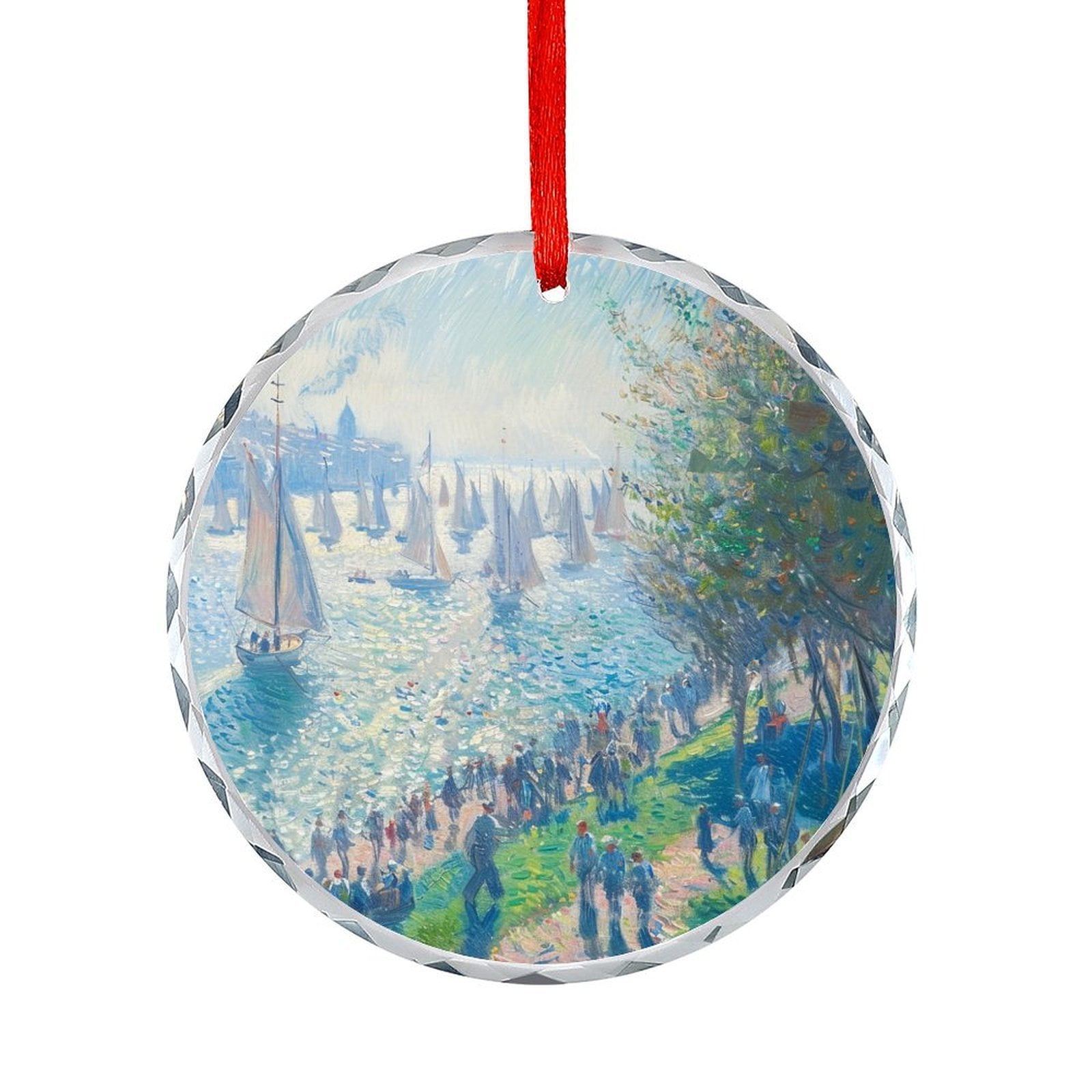 Glass Ornament Fishing Boats Leaving The Harbor Round Ornament Sea ...