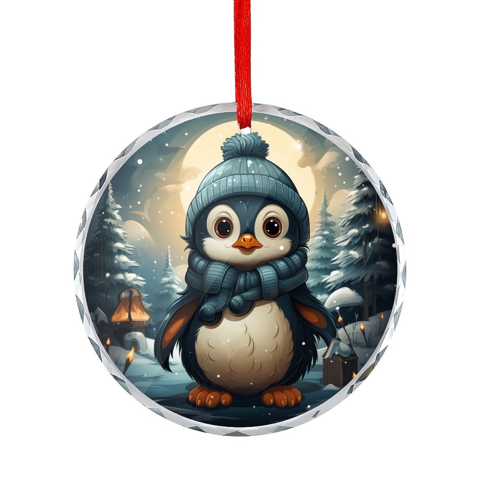 Glass Ornament Penguin Christmas Snow Winter Animals Penguins Round ...