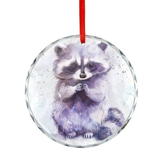 Glass Ornament Watercolor Purple Raccoon Round Christmas Ornament Natural Forest Wild Animal Art ...