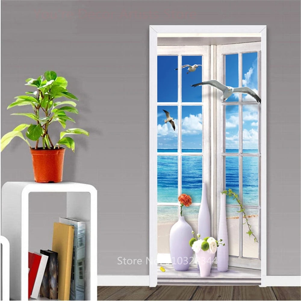 Glass Outside Landscape Door Stickers Beach Adhesive Mural ration ...