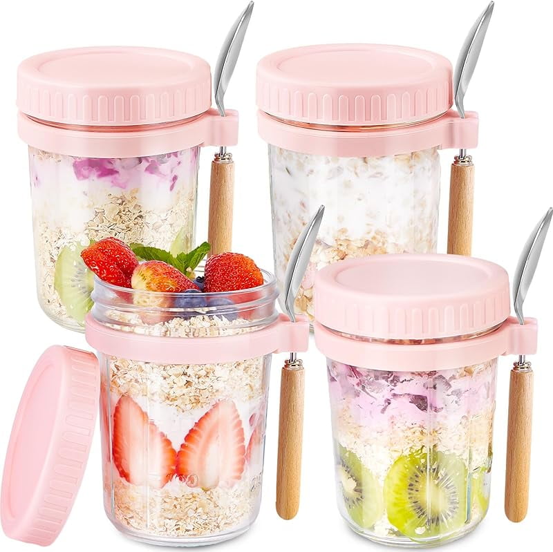 Glass Overnight Oats Containers with Lids and Spoon, 16oz Wide Mouth ...