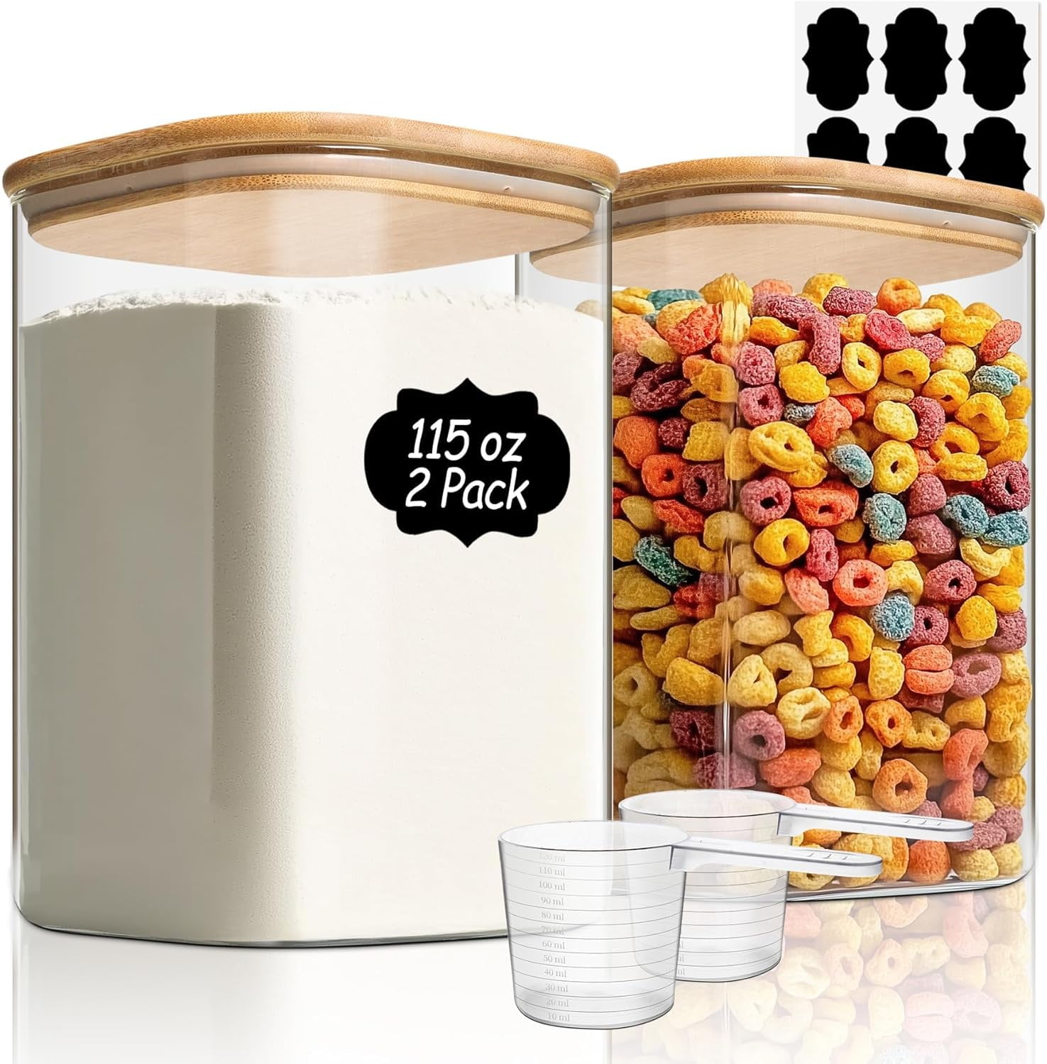 Glass Pantry Storage Containers, 148/51 oz Large Square Flour and Sugar ...