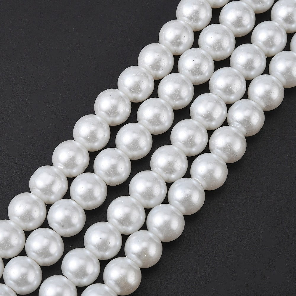 Glass Pearl Beads Strands Pearlized Round White 10mm Hole: 1mm about ...