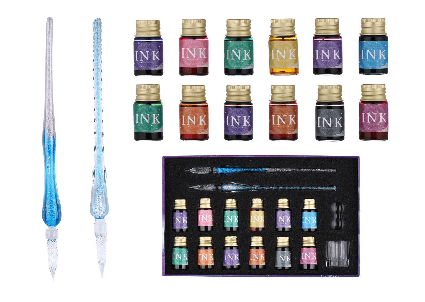 Glass Pen and Ink Set, Glass Calligraphy Pen Set Includes 2 Glass Dip ...