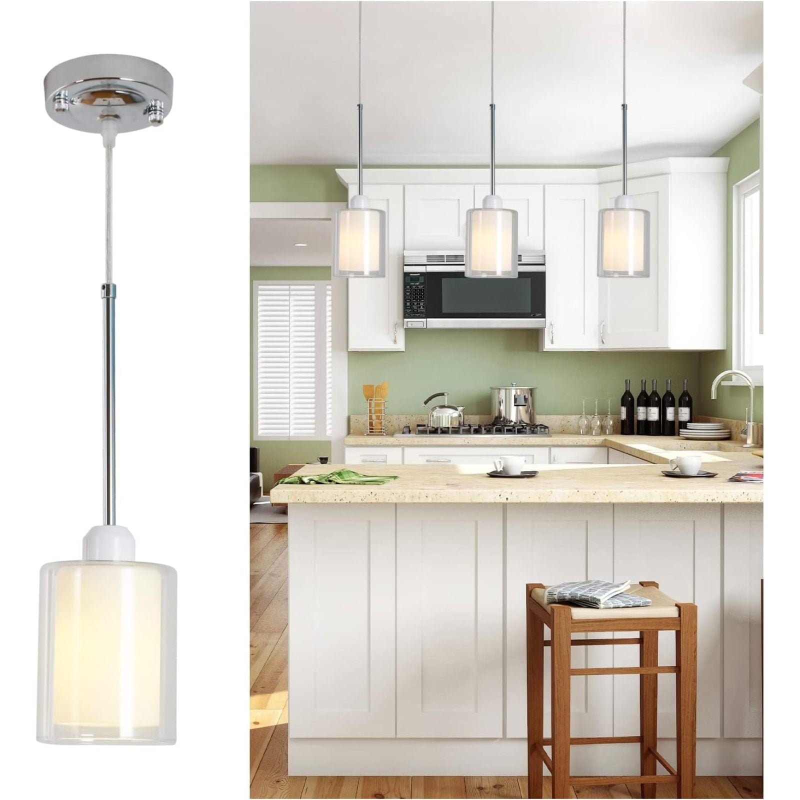 Glass Pendant Light, Modern Pendant Lighting for Kitchen Island ...