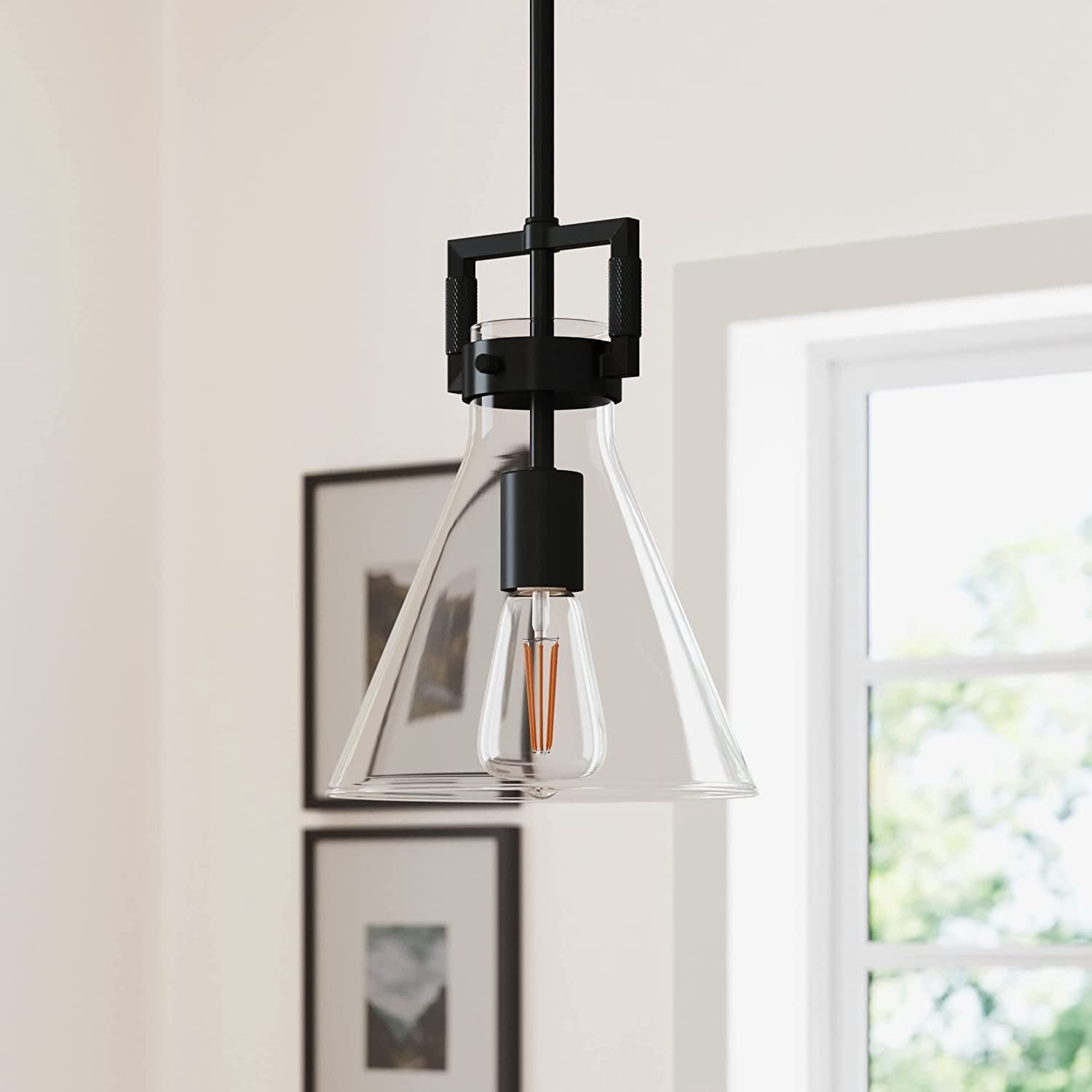 Glass Pendant Lighting, Hanging Light Fixture with Adjustable Black ...