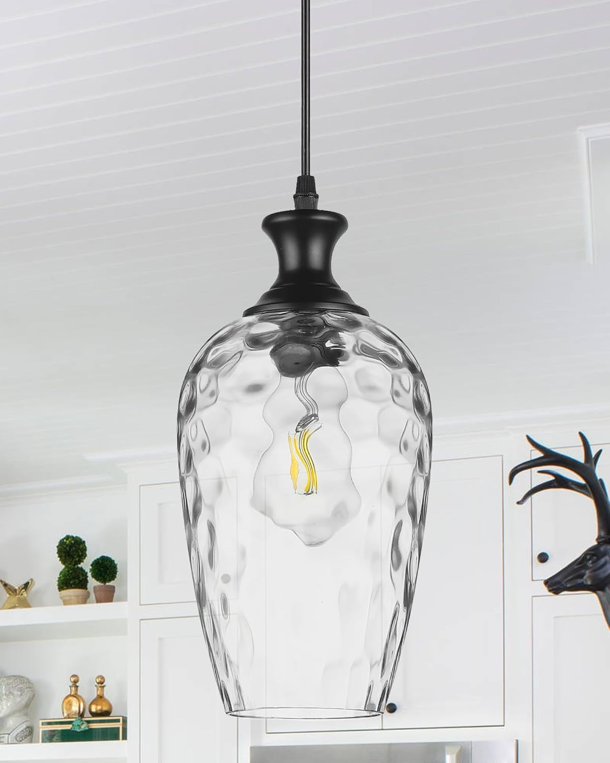 Glass Pendant Lights Kitchen Island, 1-Light Black Pendant Light ...