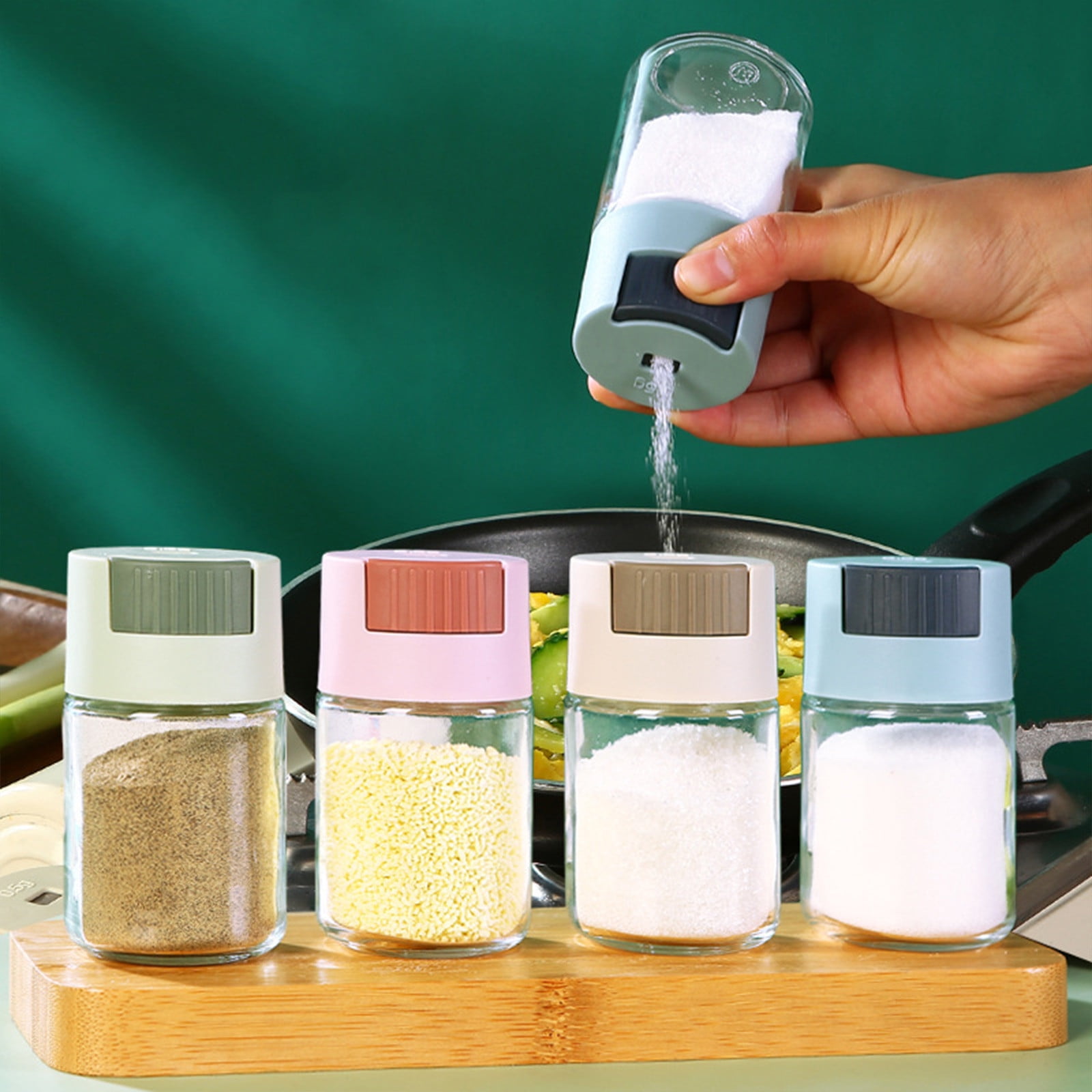 Glass Pepper Dispenser, Measuring Seasoning Bottle, Push-in Control ...