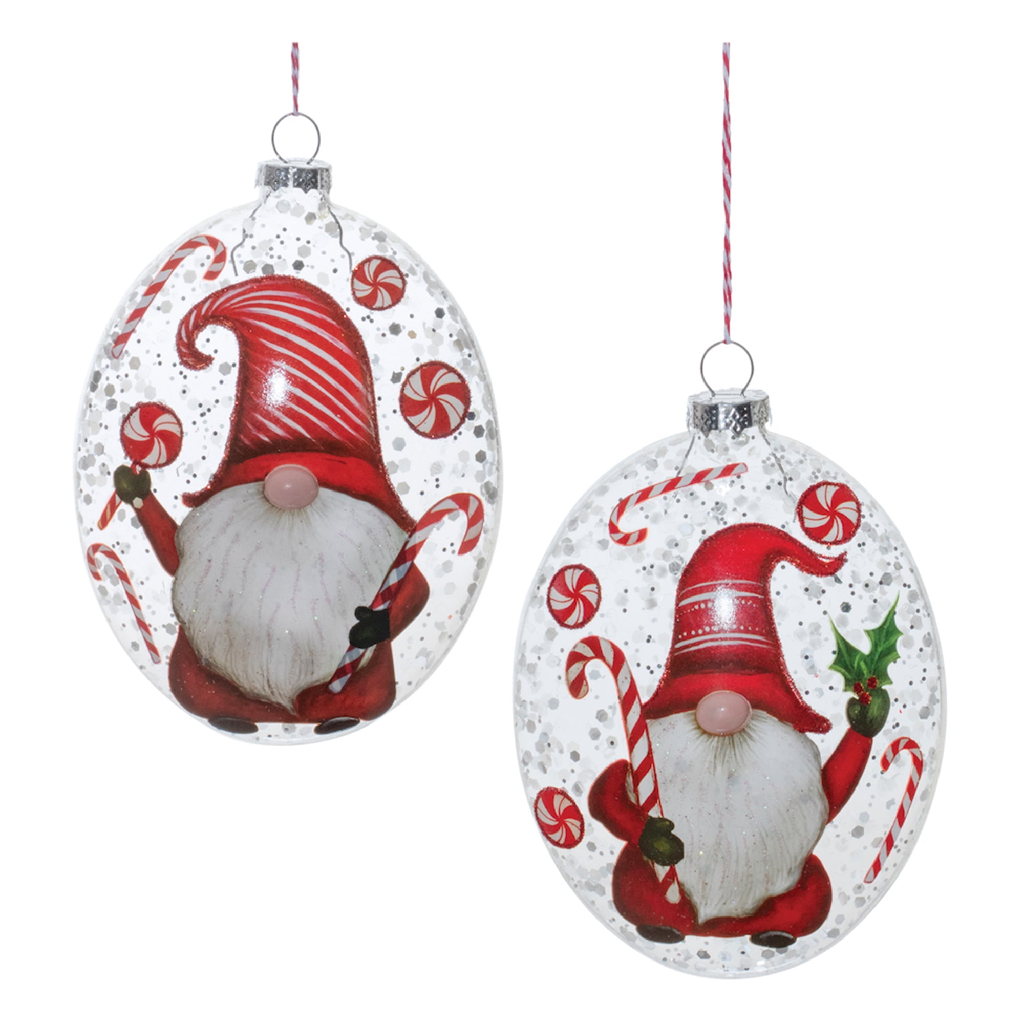 Glass Peppermint Gnome Disc Ornament (Set of 12) - Walmart.com