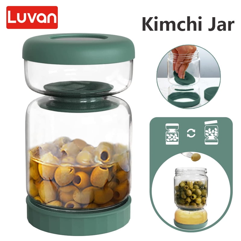 Glass Pickles Jar with Lids Strainer Olives Hourglass Jug Food Storage ...