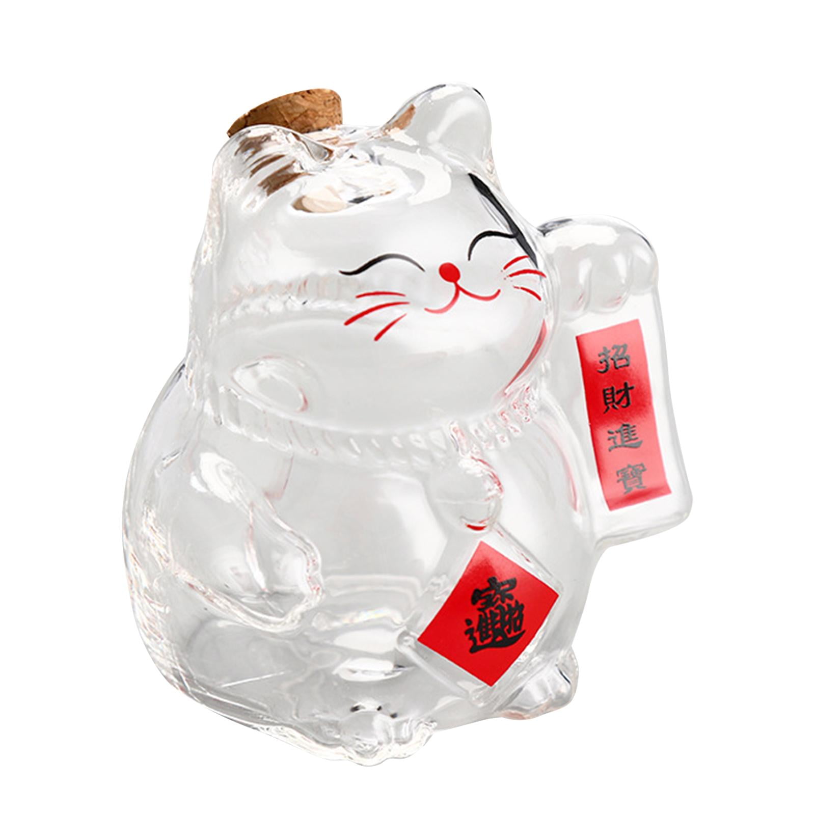 Glass Piggy Bank Clear Cat Shaped Statue Lightweight Container for ...