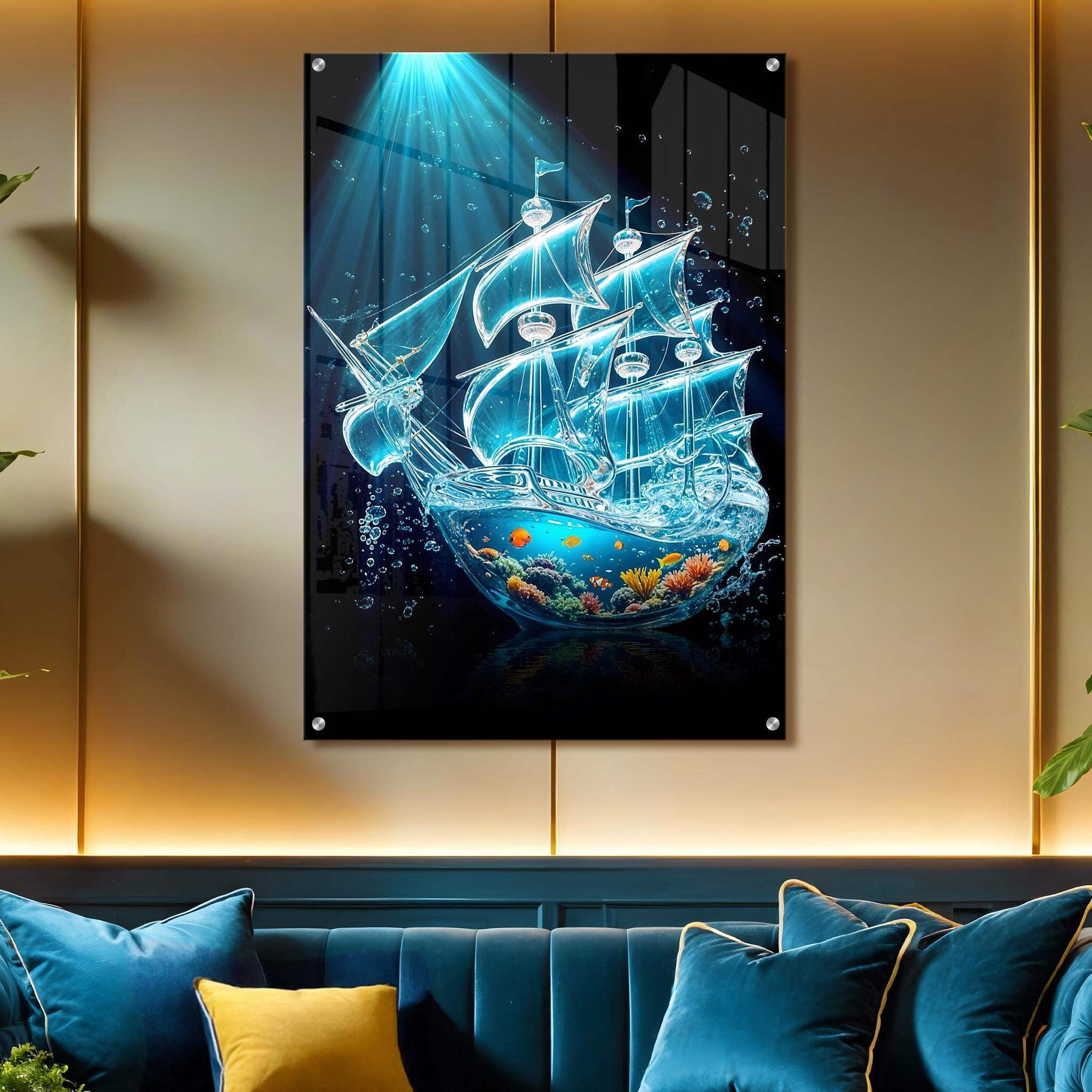 Glass Pirate Ship Acrylic Print Fantasy Ocean Art Marine Wall Decor ...