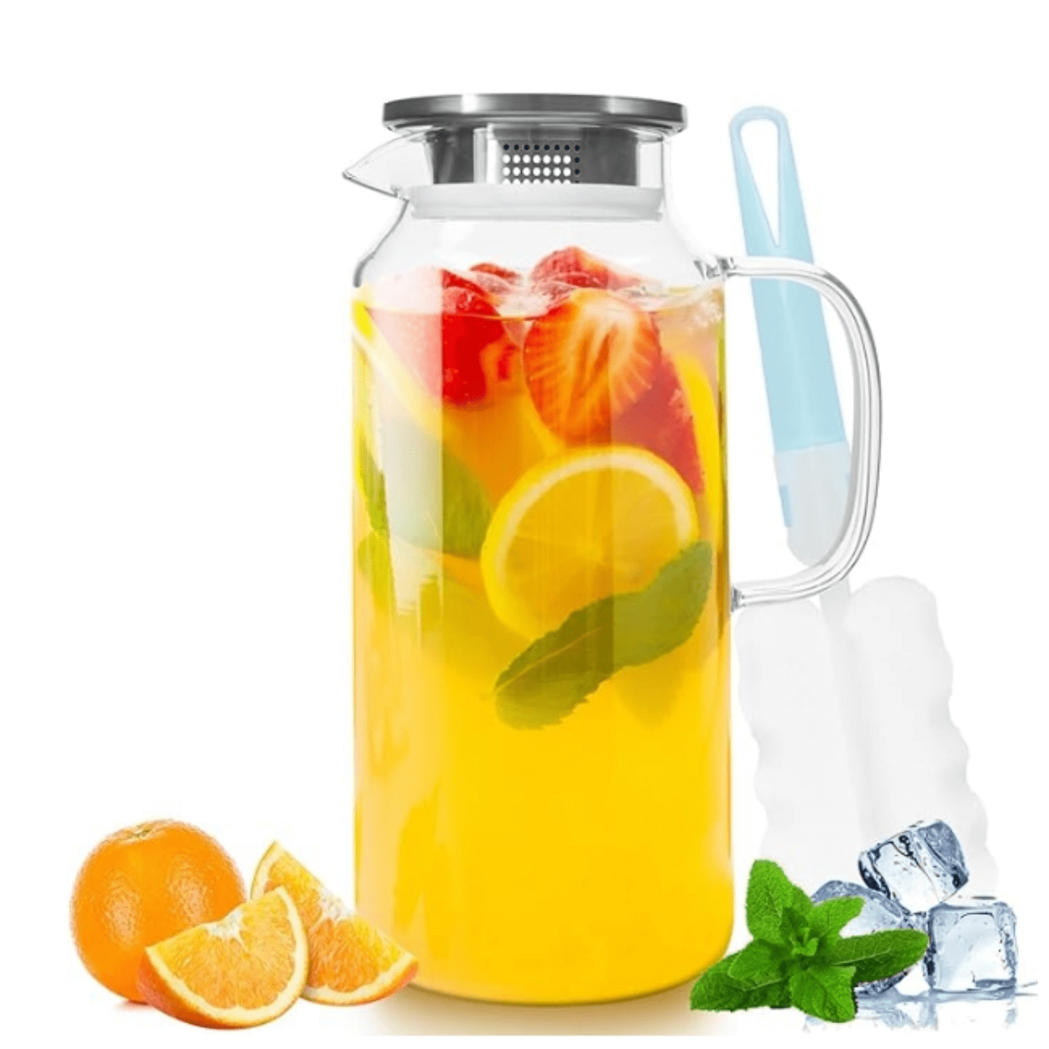 Glass Pitcher, 1.8 Liter Water Pitcher with Lid, Beverage Pitcher for ...