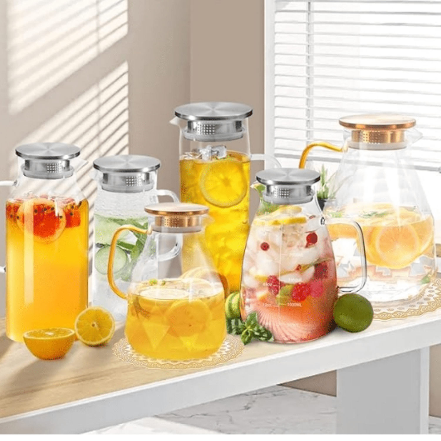 Glass Pitcher, 1.8 Liter Water Pitcher with Lid, Beverage Pitcher for ...