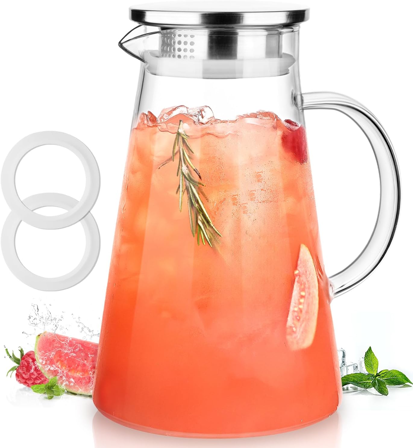 Glass Pitcher, 2.1 Liter 72oz Water Pitcher with lid and Handle, Large ...
