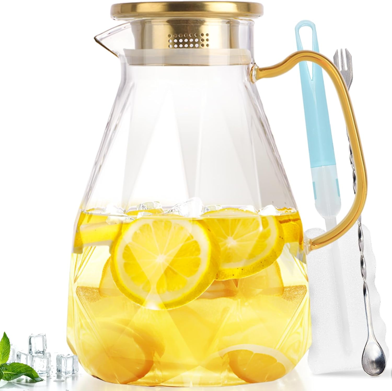 Glass Pitcher, 2.2 Liter Water Pitcher With Lid,Iced Tea Pitcher for ...