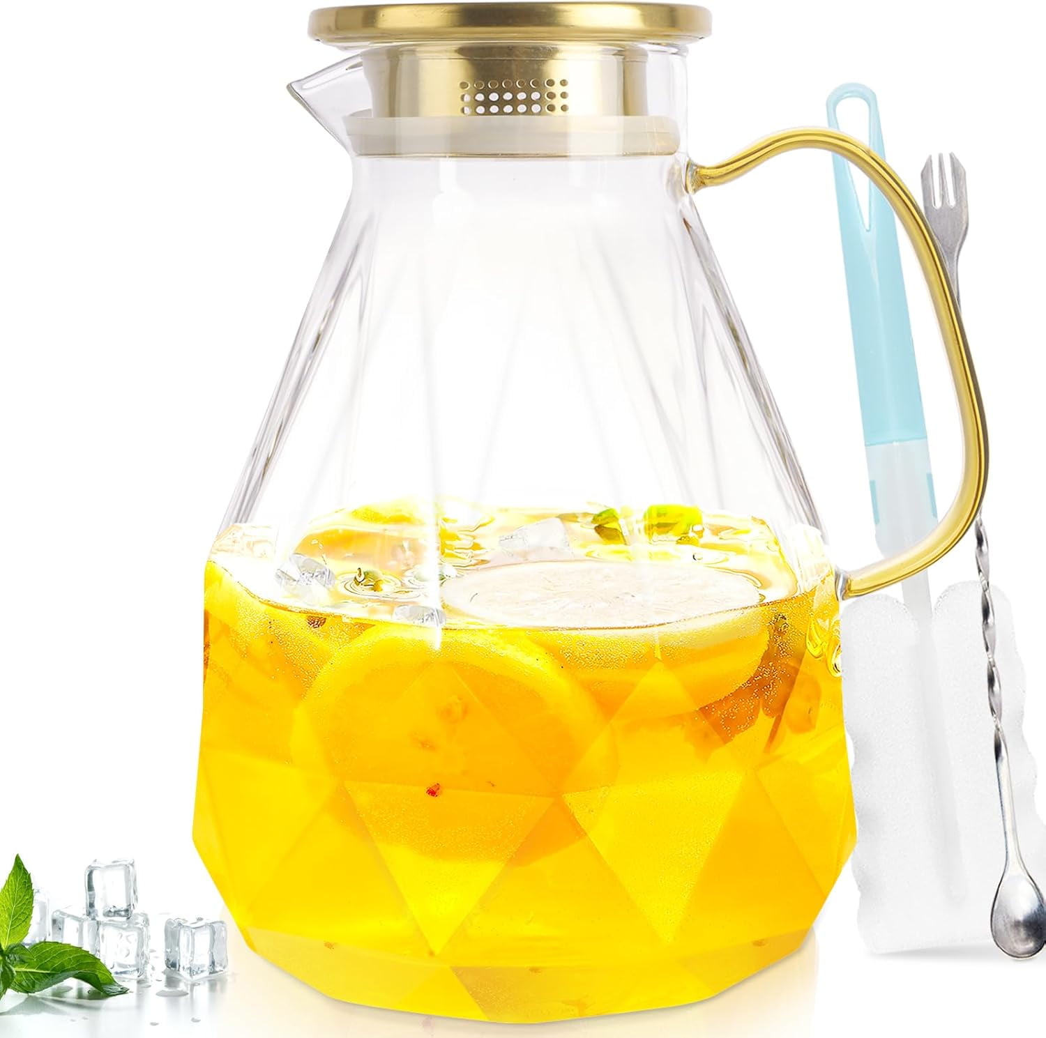 Glass Pitcher, 2.2 Liter Water Pitcher With Lid,Iced Tea Pitcher for ...