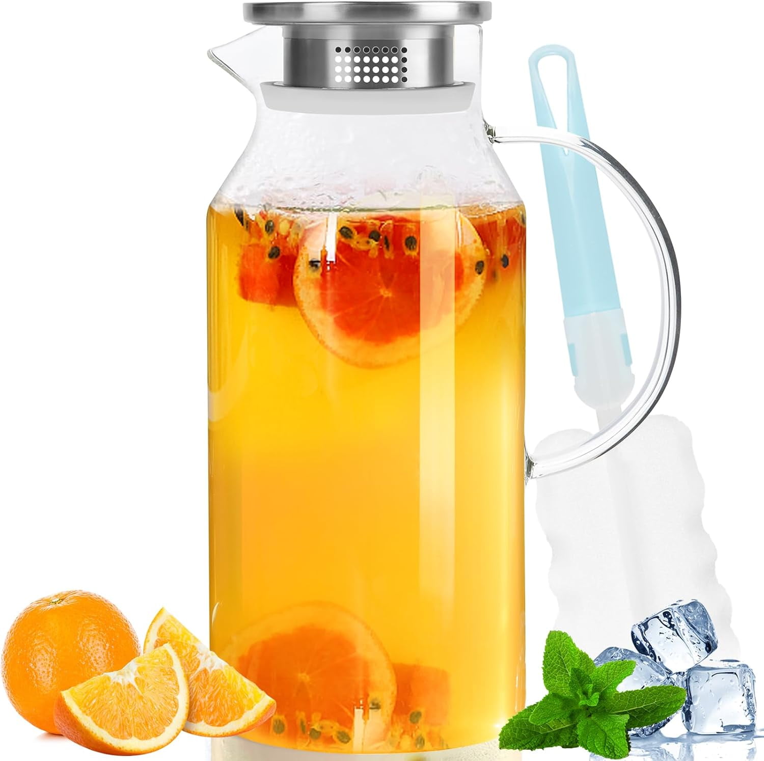 Glass Pitcher, 2 Liter(68oz) Water Pitcher with Lid and Spout, Large ...