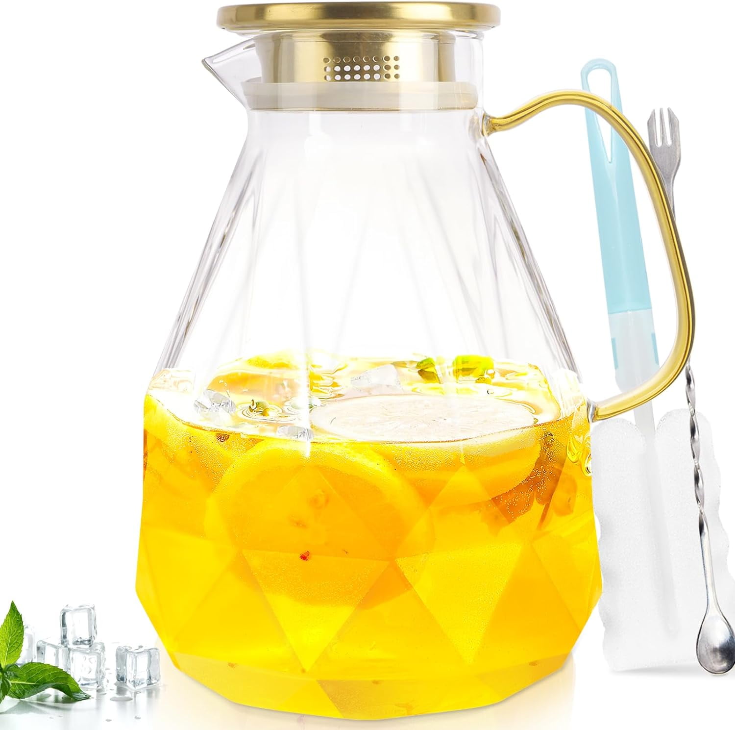 Glass Pitcher, 3 Liter Water Carafe With Lid, Iced Tea Pitcher for ...