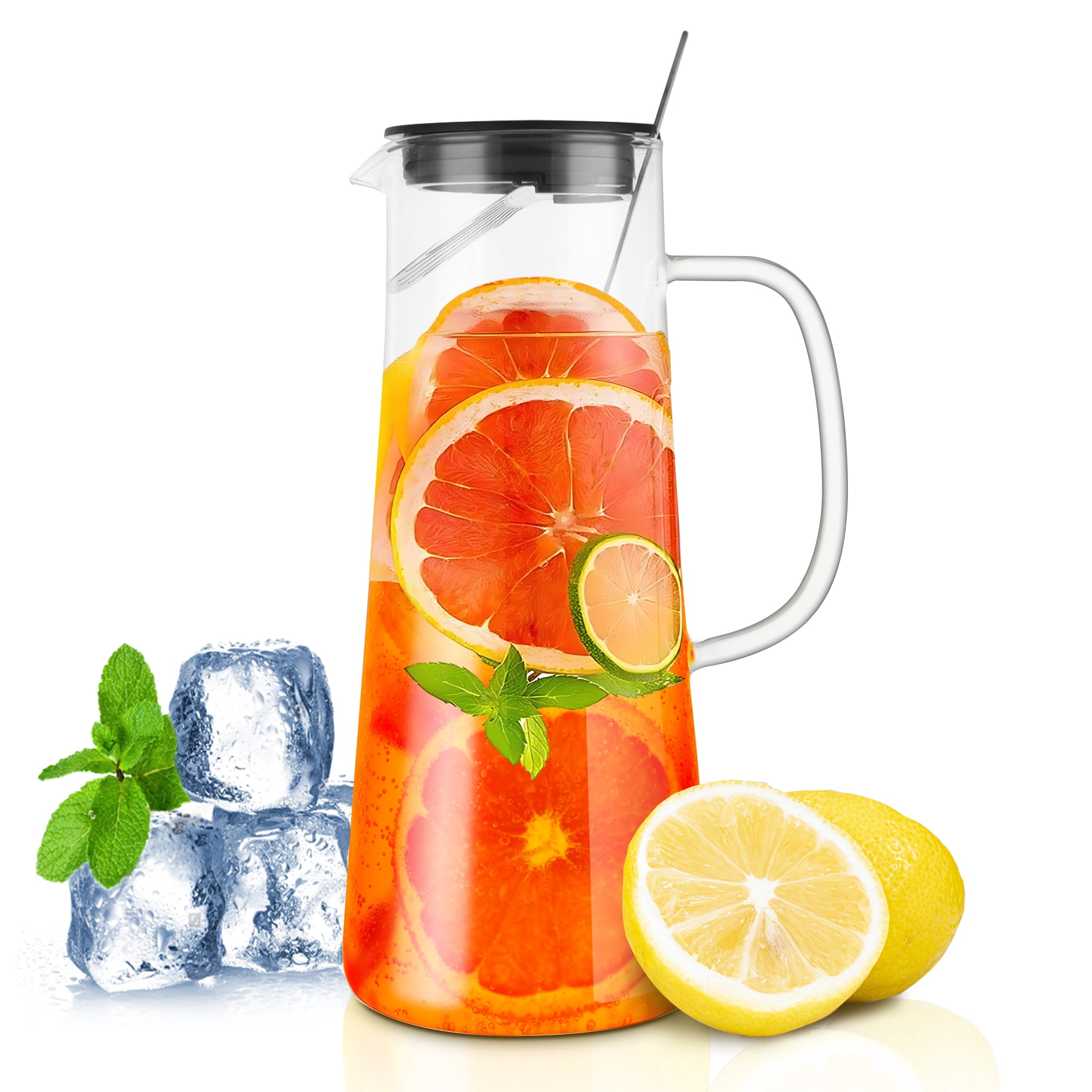 Glass Pitcher 51oz(1.5 Quart) Water Pitcher with Lid and Long Handle ...