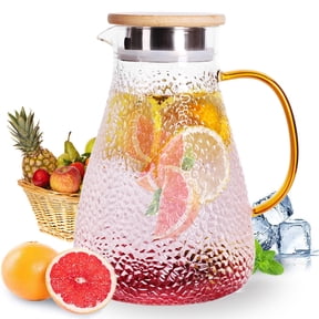 ZeenArt Glass Pitcher 74oz/2.2L Water Jug with Lid, Clear Borosilicate ...