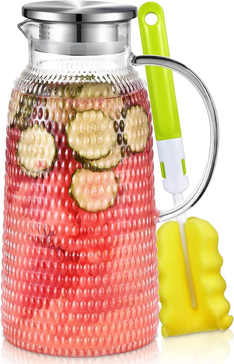 Glass Pitcher, 68oz Water Pitcher with Lid and Precise Scale Line, 18/8 ...