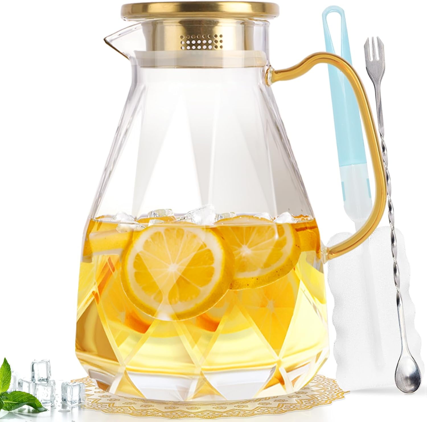 Glass Pitcher,74oz/2.2 Liter Water Pitcher with Lid,Beverage Serveware ...