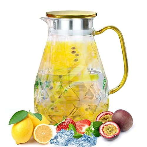 Glass Pitcher, Large Carafe with Lid,Heat Resistant Borosilicate ...