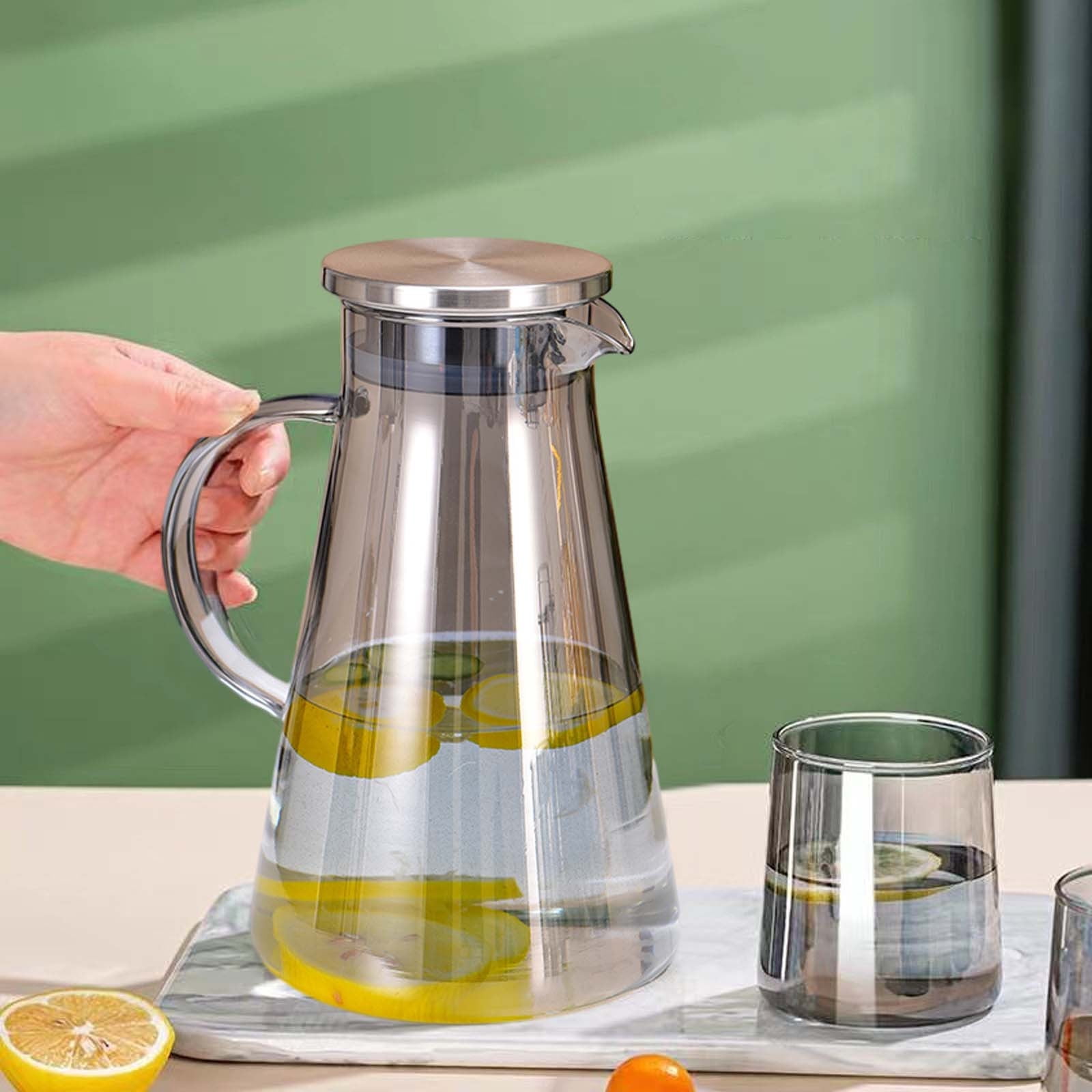 Glass Pitcher with Lid, 2 Liter Large Capacity Hot and Cold Pitcher ...