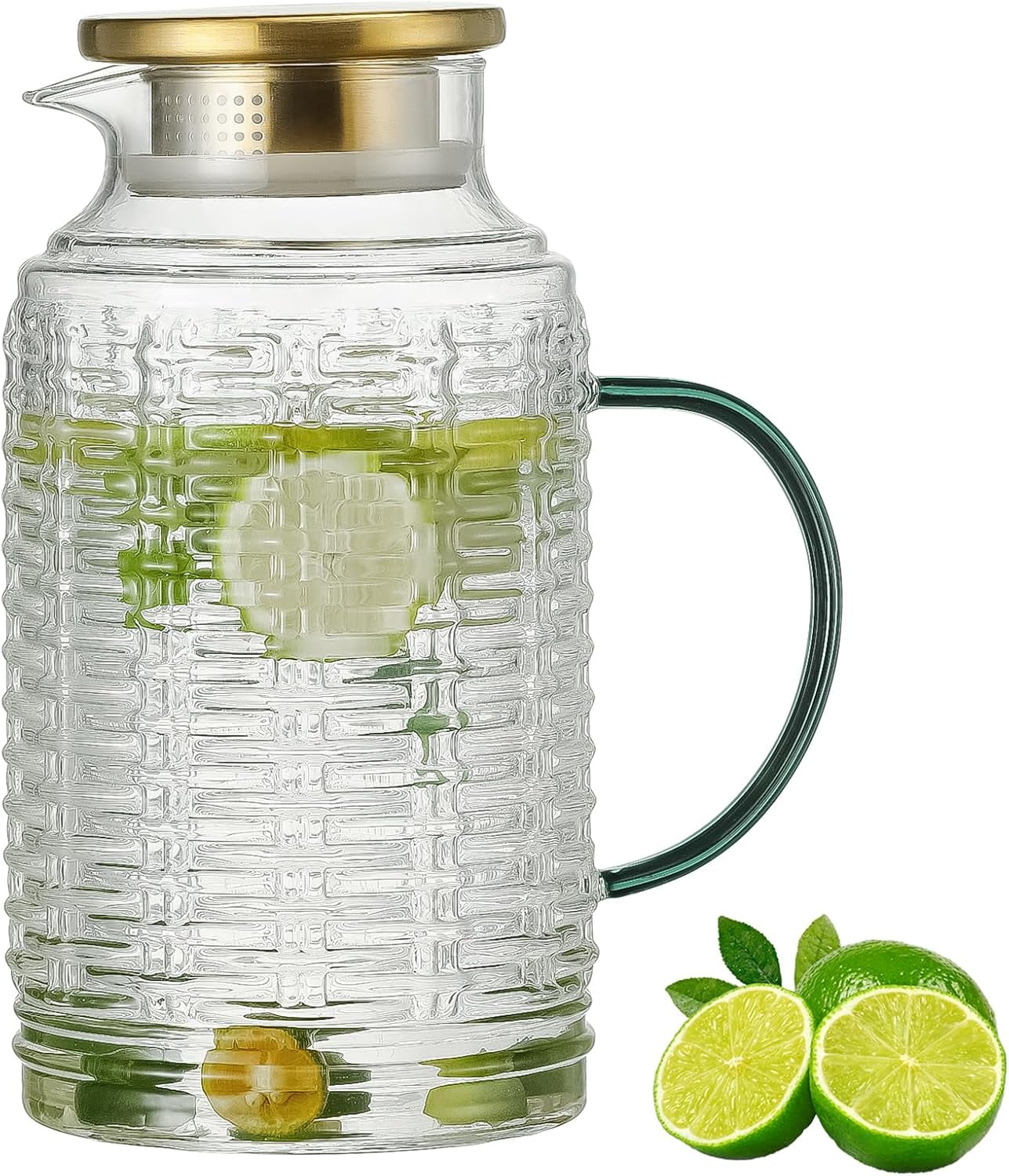 Glass Pitcher with Lid, 2 PACK 68 oz/2 Liter Vintage Water Pitcher ...