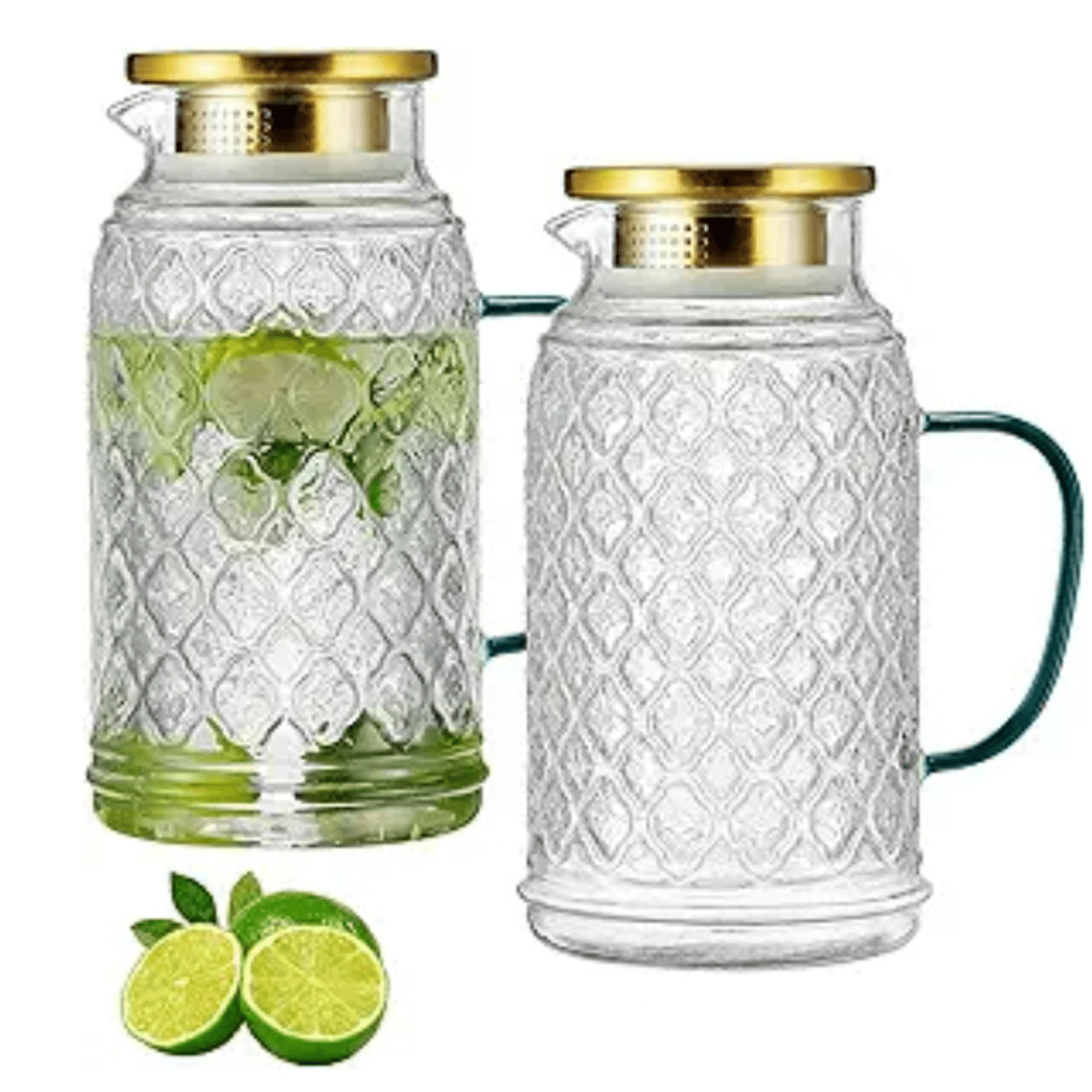 Glass Pitcher with Lid, 2 PACK 68 oz/2 Liter Vintage Water Pitcher ...