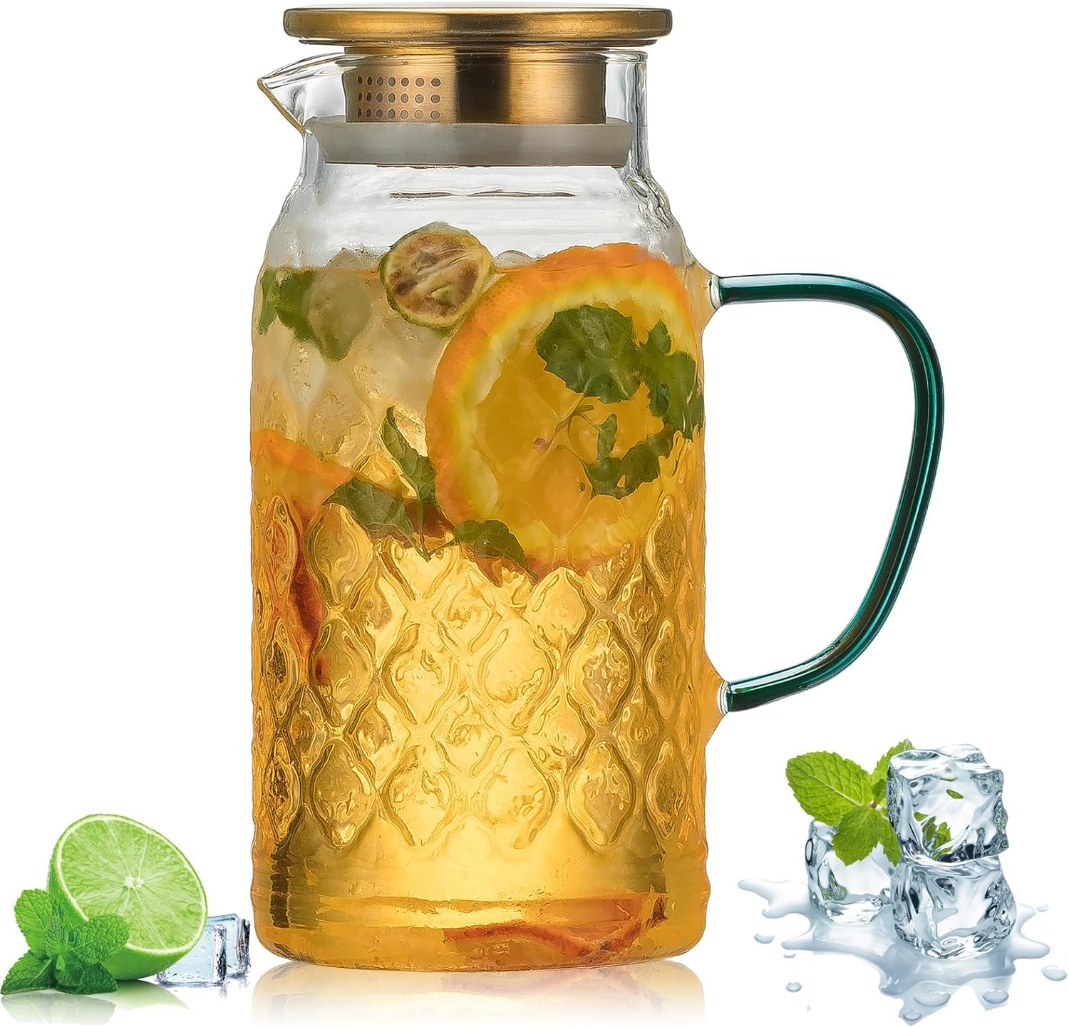Glass Pitcher with Lid,50 oz/1.5L Liter Vintage Water Pitcher, Clear ...