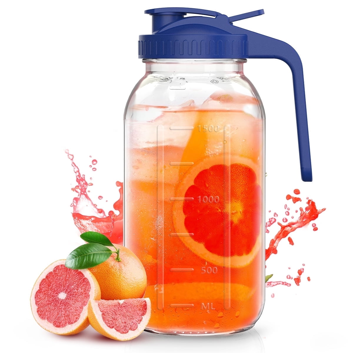 Xueyu Glass Pitcher with Lid 64 oz Mason Jar for Drinks, Blue - Walmart.com