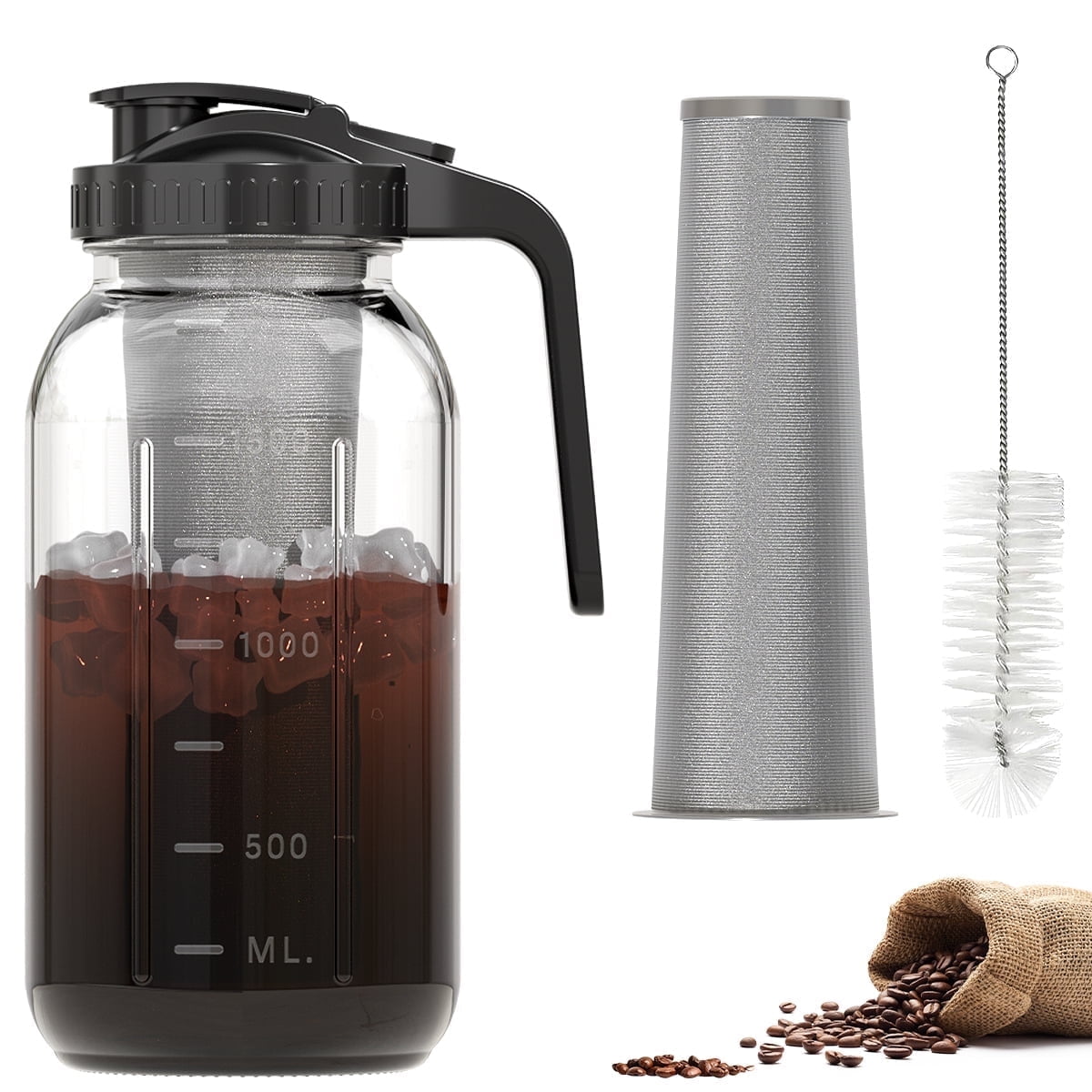 64 OZ Cold Brew Coffee Maker Pitcher, 2-Quart Glass Mason Jar Pitcher ...