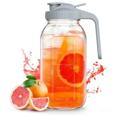 Glass Mason Jar Pitcher with Handle and Flip Cap 64 oz (2 Quart) Wide ...