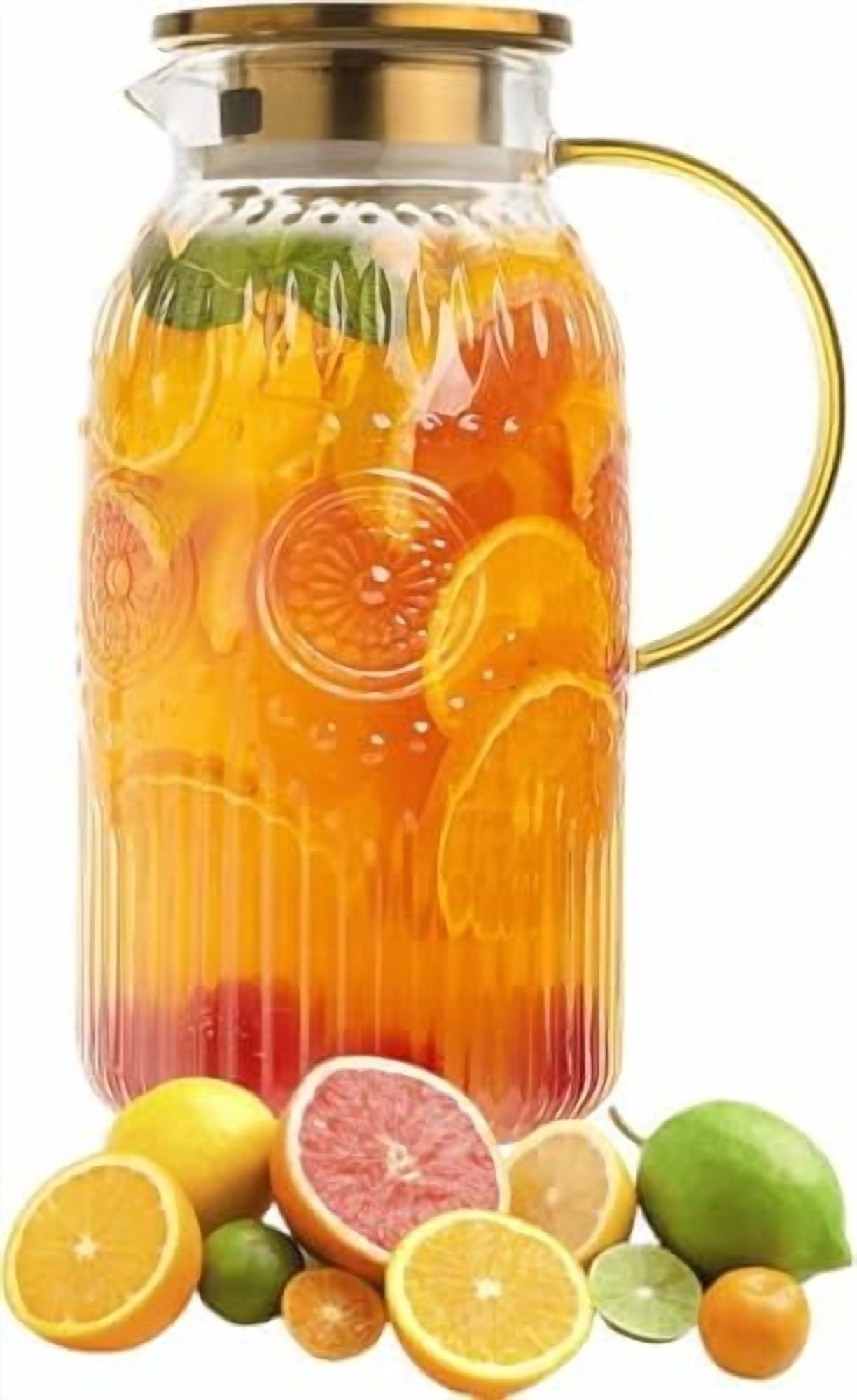 Glass Pitcher with Lid, 68 oz/ 2 Liter Vintage Water Pitcher,Glass ...