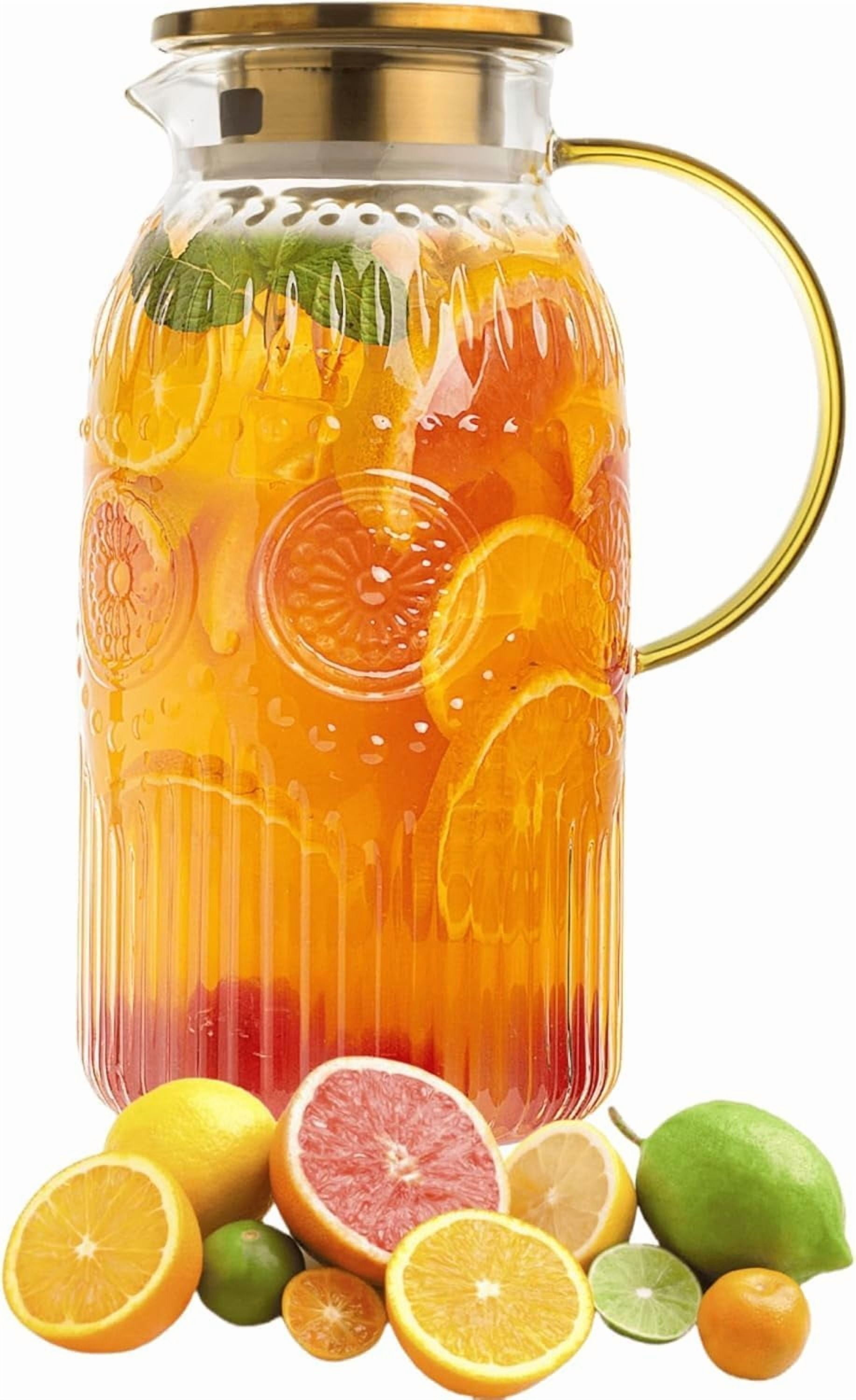 Glass Pitcher with Lid, 68 oz/ 2 Liter Vintage Water Pitcher,Glass ...